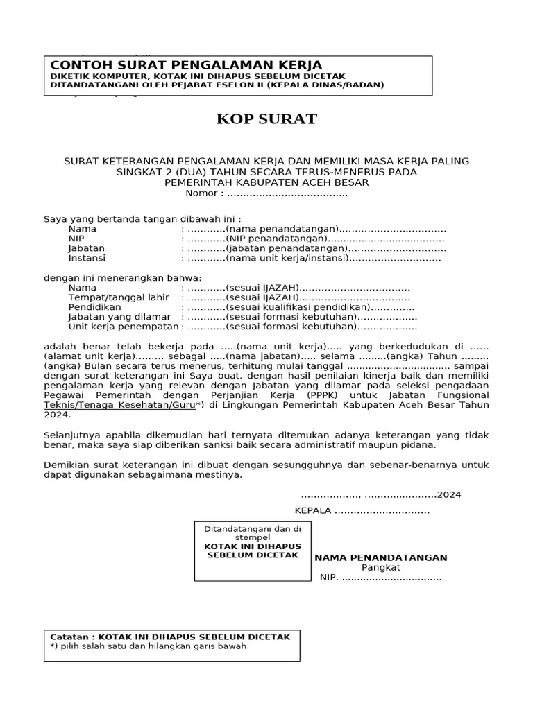 Kop Surat: Contoh Surat Pengalaman Kerja | PDF