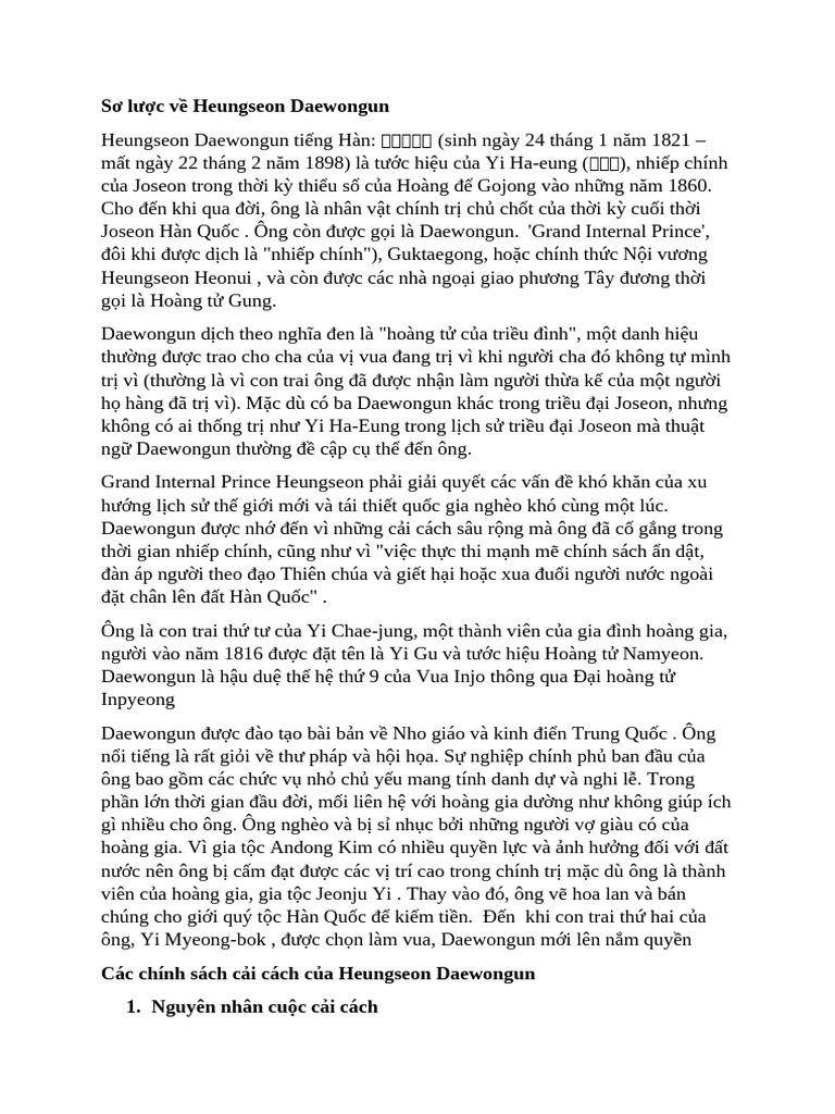 Sơ lược về Heungseon Daewongun | PDF