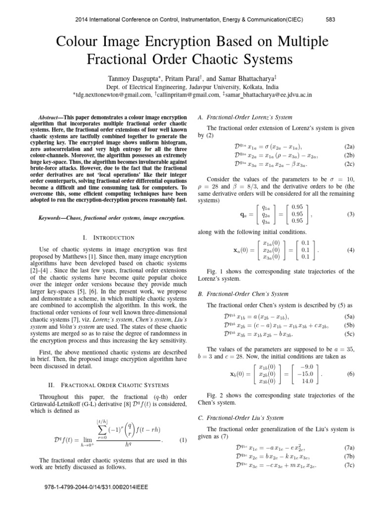 Colour Image Encryption Based On Multiple Fractional Order Chaotic Systems | PDF | Chaos Theory ...