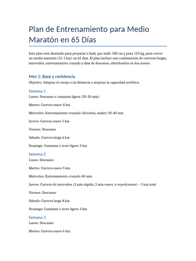 Plan Entrenamiento Medio Maraton Saul | PDF | Salud y bienestar