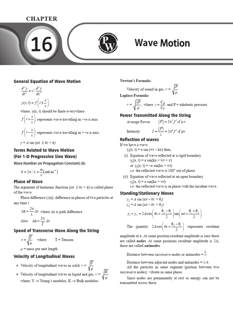 65606980ad762700186c8764 - ## - Waves Motion Short Note | PDF | Waves | Harmonic