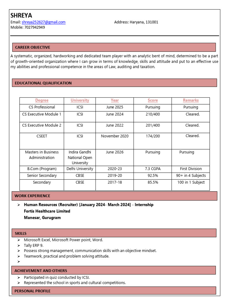 RESUME_Shreya | PDF