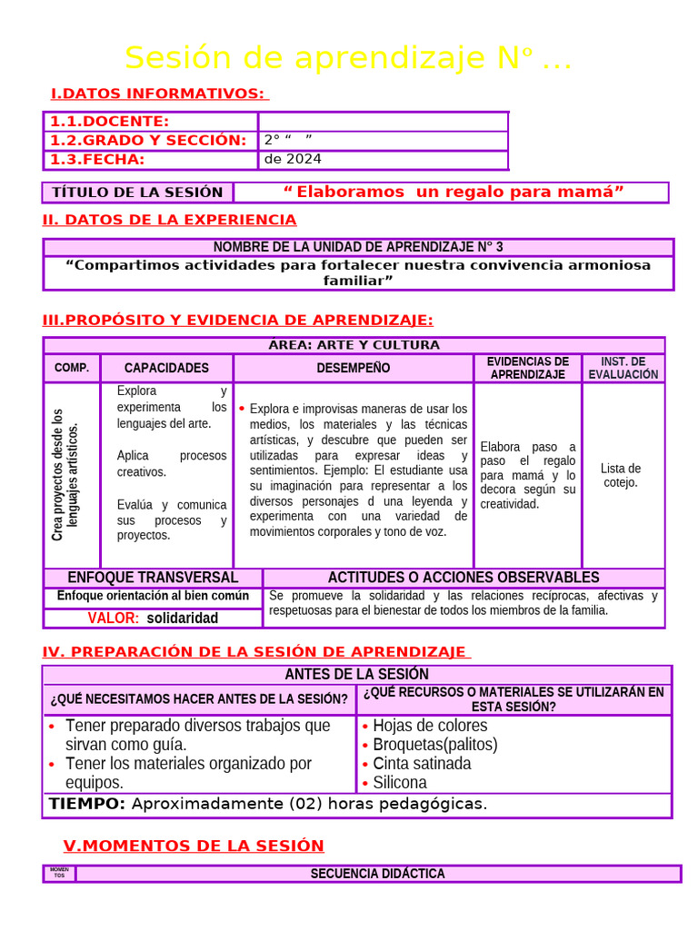 Sesión Arte Elaboramos Un Regalo Para Mamá Maestra Janet 2 Pdf