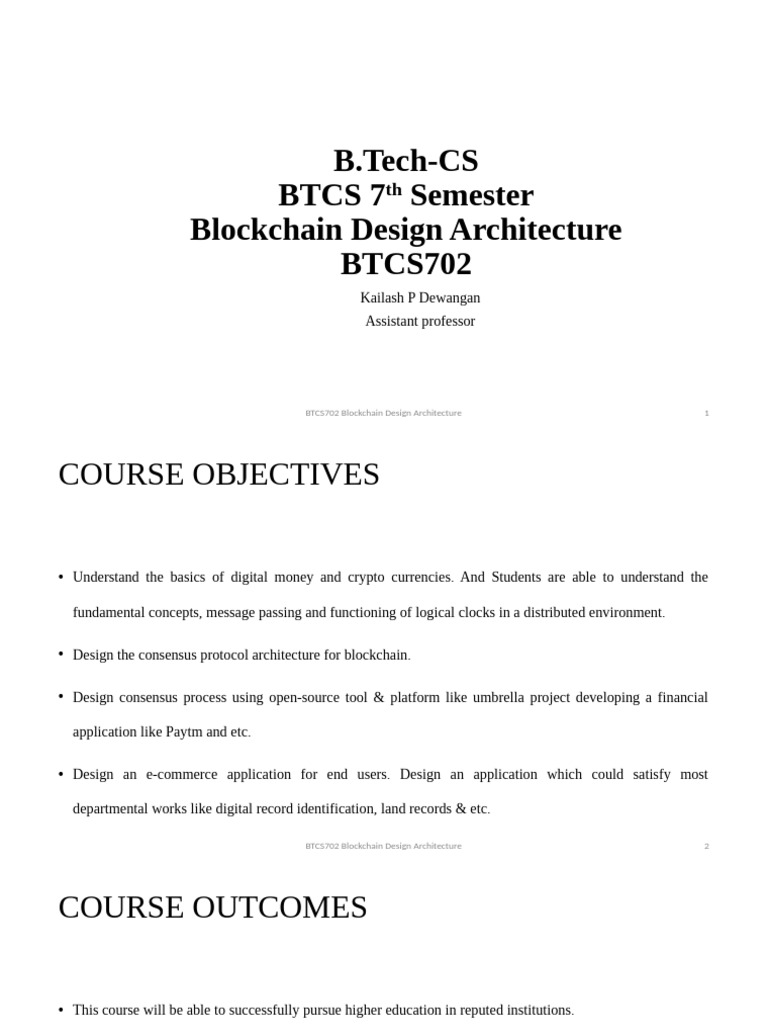BTCS702 Blockchain Architecture Design Unit-I | PDF | Bitcoin | Cryptocurrency