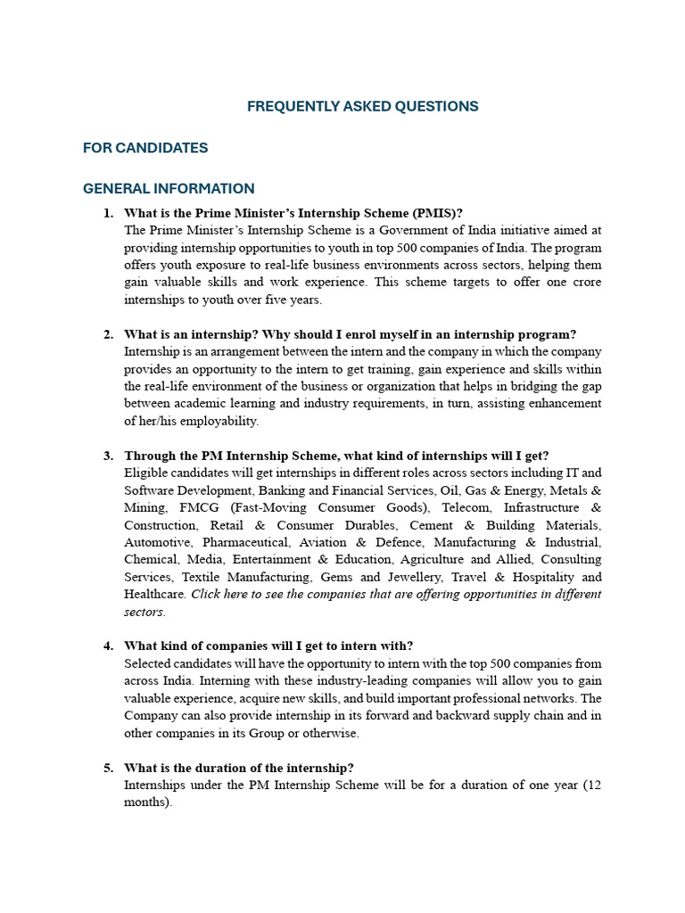PMIS_FAQs | PDF | Internship | Job Hunting