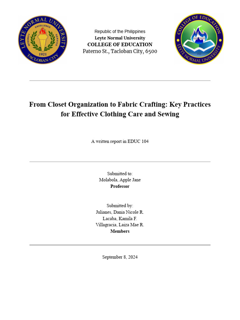 Educ 104 Written Report | PDF | Sewing | Seam (Sewing)