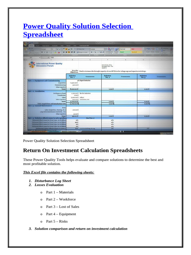 Power Quality Solution Selection Spreadsheet | PDF