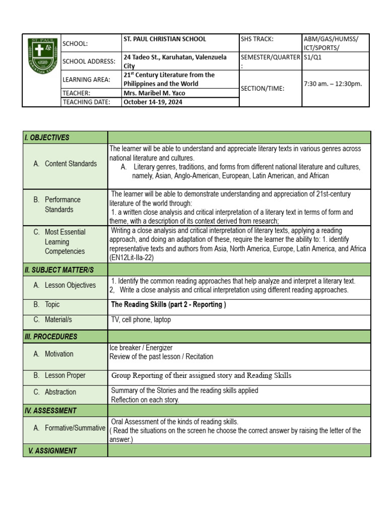 Lesson Plan in 21st Century WK 10 1 | PDF | Learning | Lesson Plan