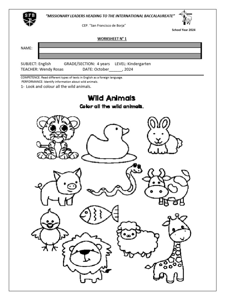 Wild Animals Colouring Worksheet | PDF | Foreign Language Studies