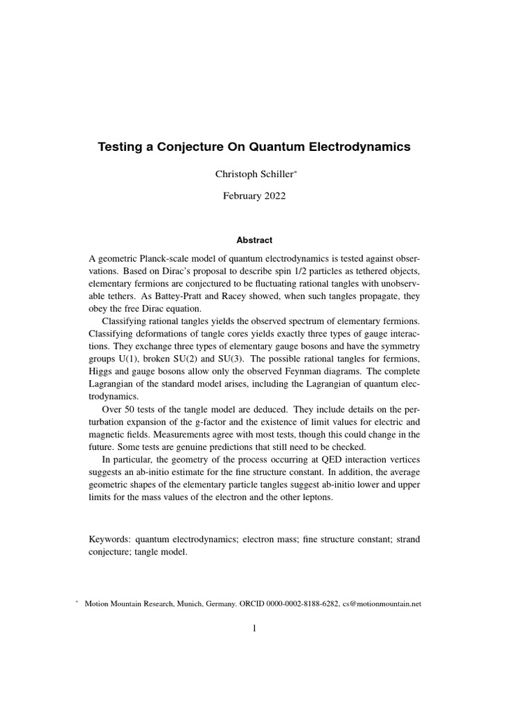 Testing Quantum Electrodynamics Conjecture | PDF | Elementary Particle ...