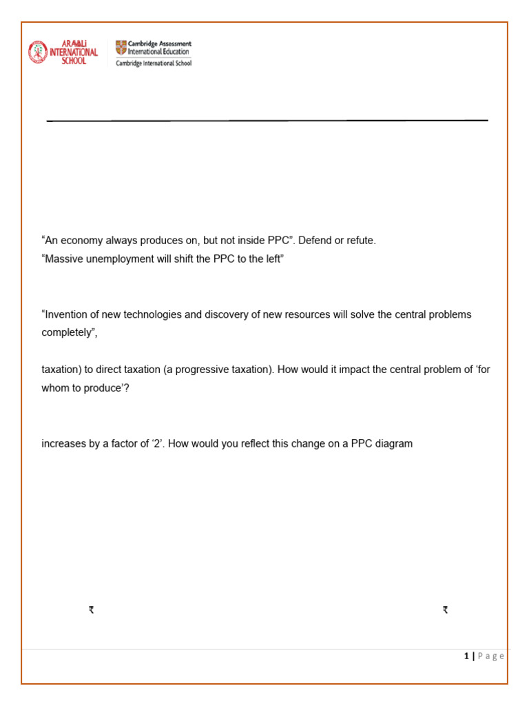Grade XI Economics PPC (Worksheet) | PDF | Taxes | Economies