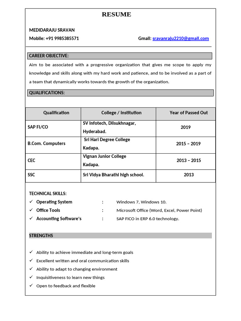 Sravan Raju Resume | PDF | Career & Growth