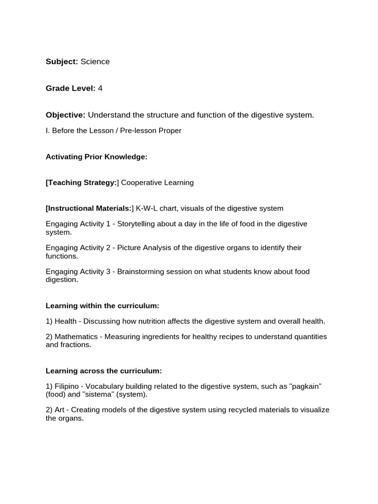 lesson_plan | PDF | Digestion | Human Digestive System