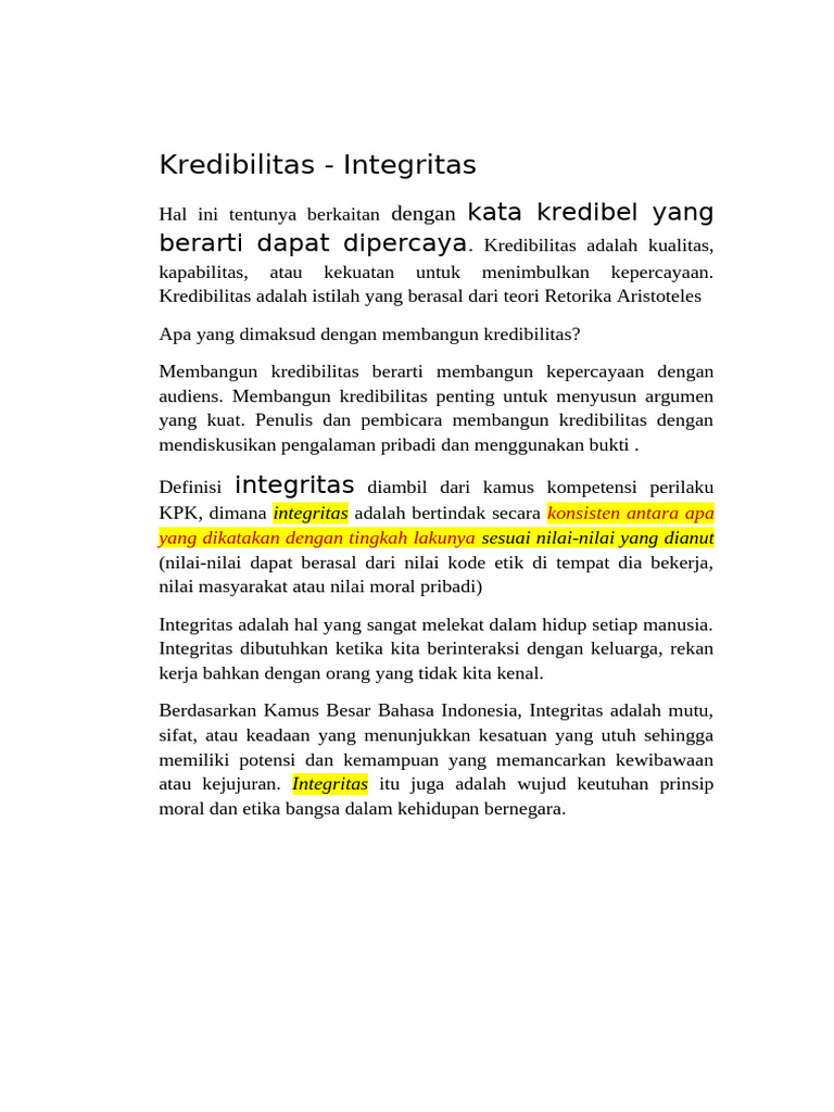 Kredibilitas dan Integritas: Definisi dan Pentingnya | PDF | Karier ...