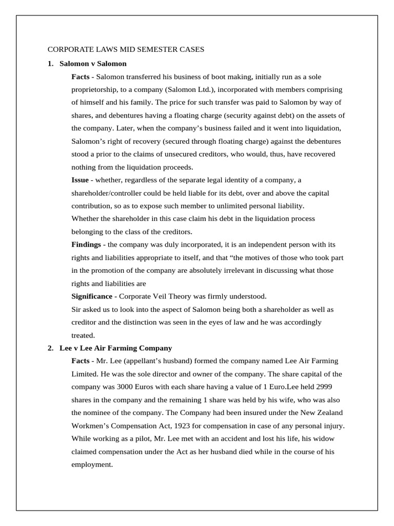 Corporate Law Case Summaries | PDF | Civil Law (Legal System) | Private Law