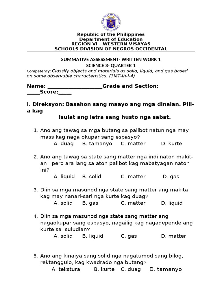 Sci3 q1 St1-Hiligaynon | PDF