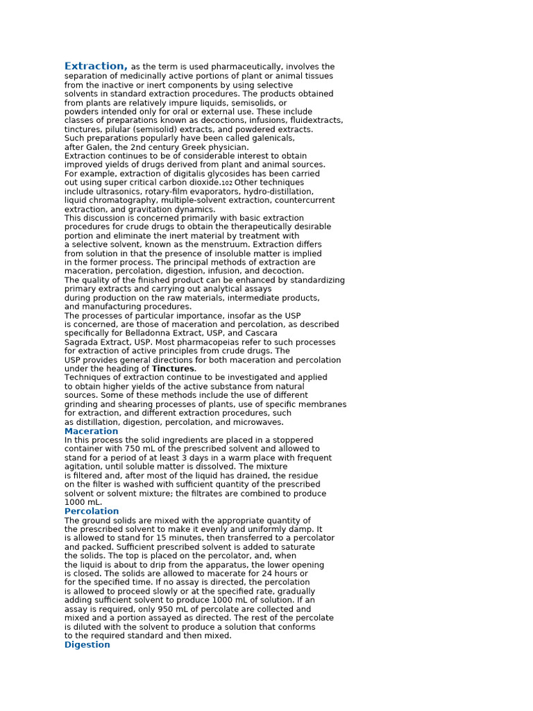 Extraction | PDF | Tablet (Pharmacy) | Filtration