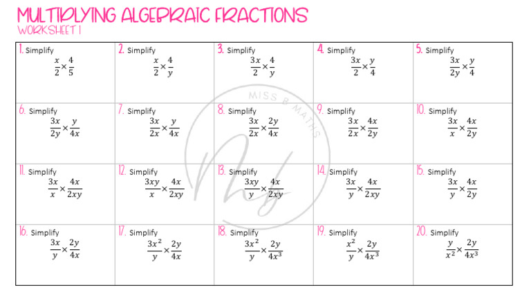 Multiplying Algebraic Fractions WS1 | PDF | Teaching Methods & Materials