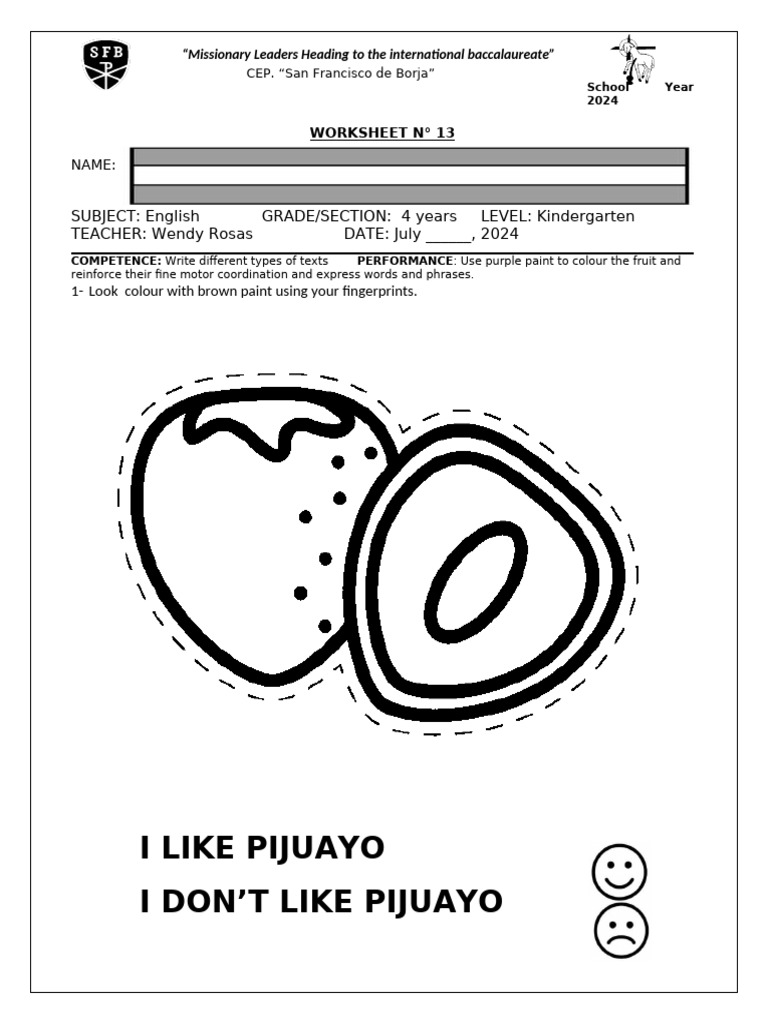 WORKSHEET 13- COLOUR THE PIJUAYO | PDF