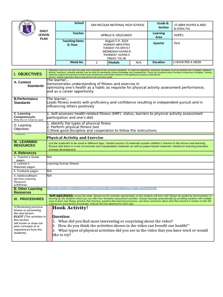 Q1 Hope1 W2 2024 25 | PDF | Physical Fitness | Strength Training