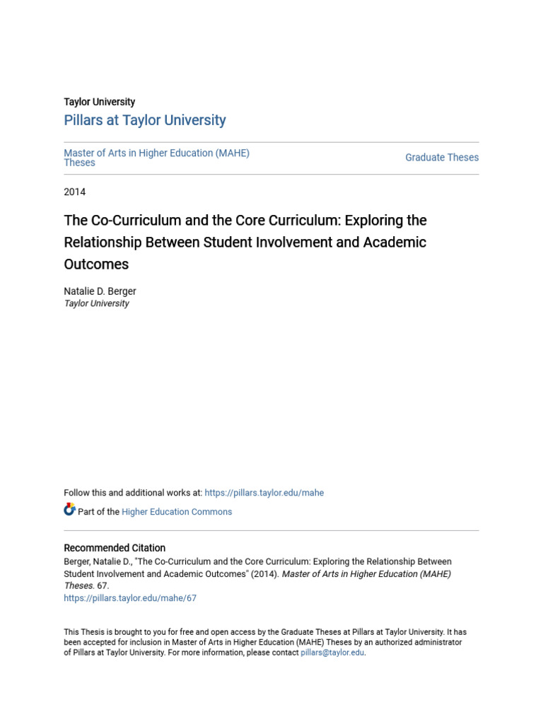 The Co-Curriculum and The Core Curriculum - Exploring The Relation ...
