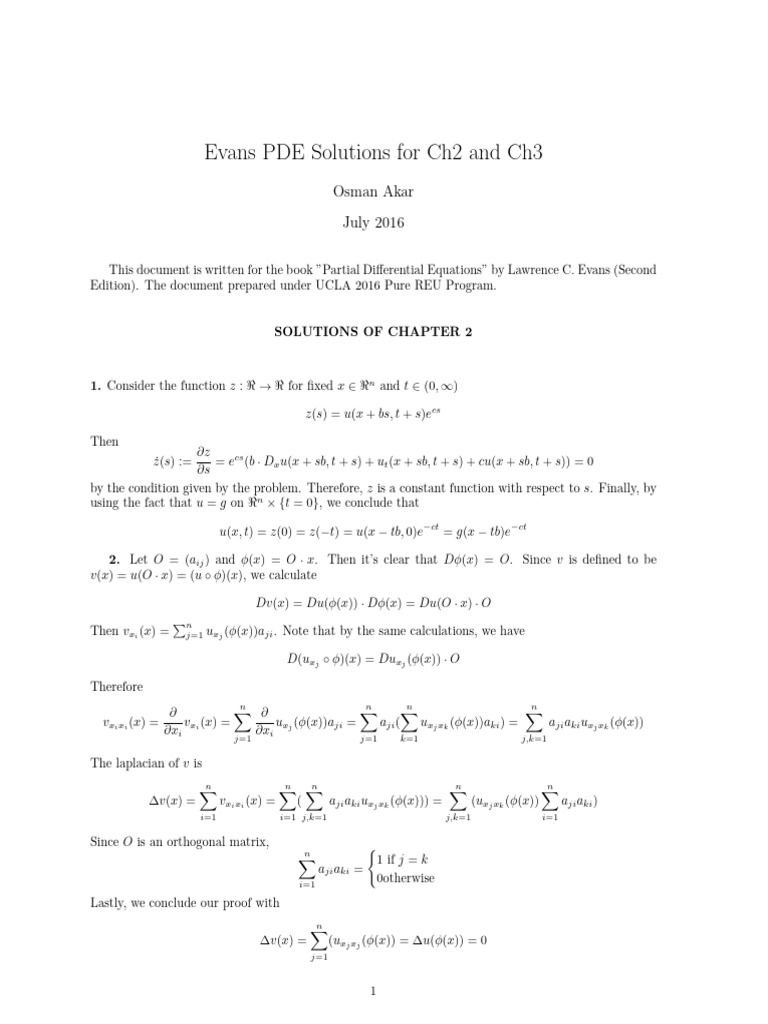 Evans Pde Solutions Ch2 Ch3 | PDF | Mathematical Relations | Applied ...