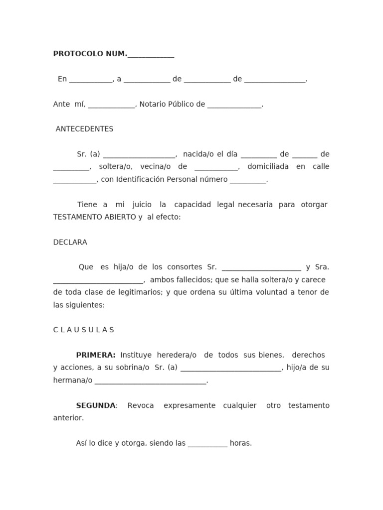 Testamento Abierto: Protocolo Notarial | PDF | Política | Ciencias sociales