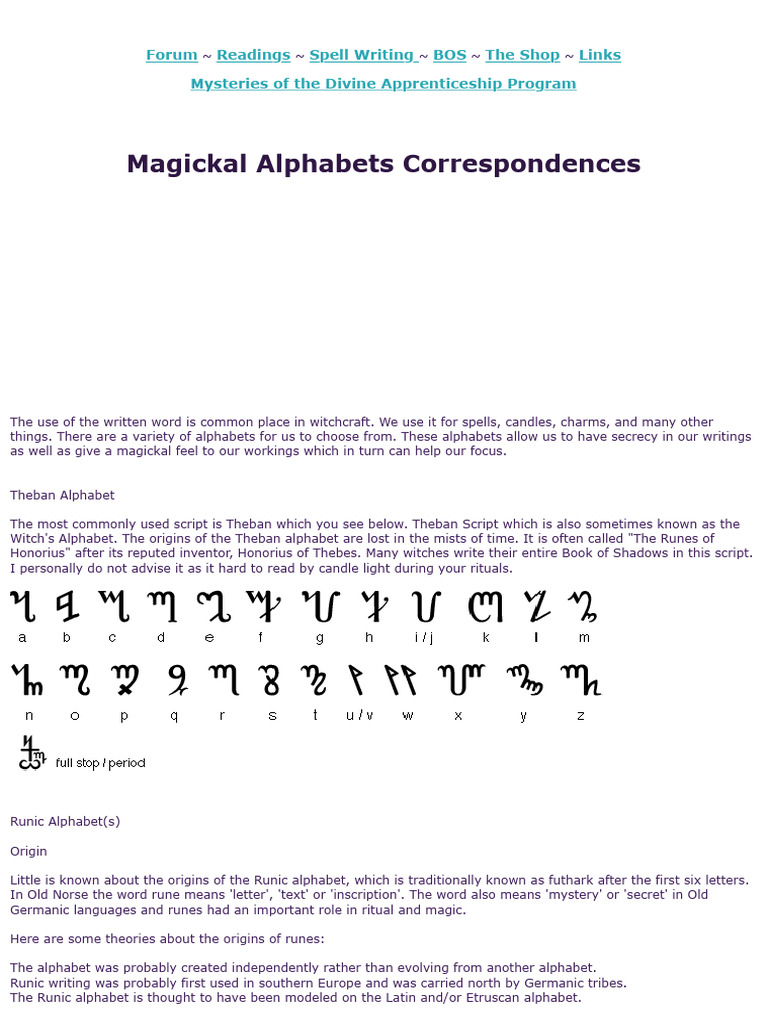 Magickal Alphabets in Witchcraft | PDF | Runes | Egyptian Hieroglyphs