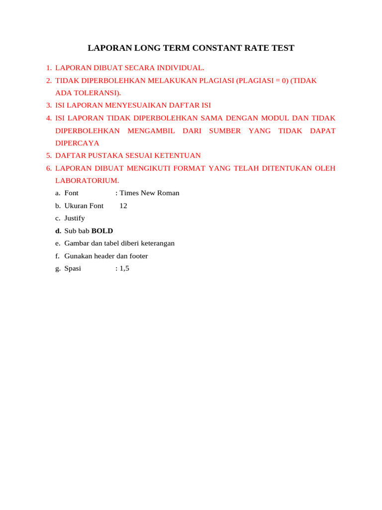 Format Laporan Long Term Constant Rate Test | PDF