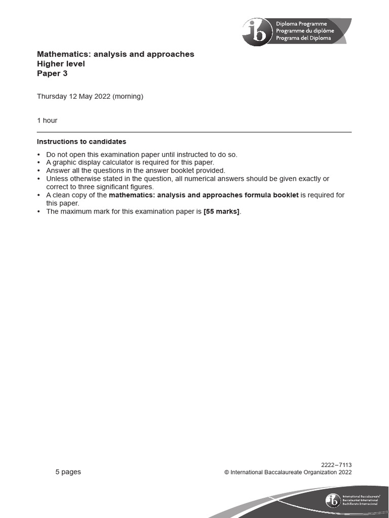 Mathematics Analysis and Approaches Paper 3 TZ2 HL | PDF | Equations ...
