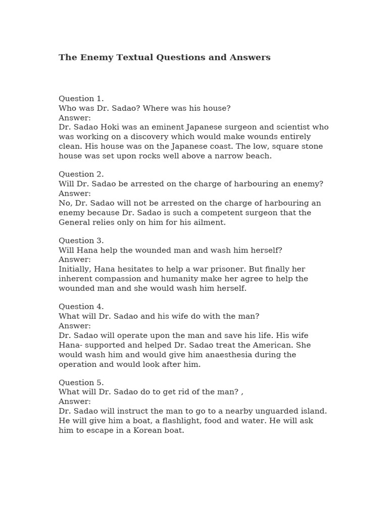 The Enemy Class 12 English | PDF | Physician | Prisoner Of War