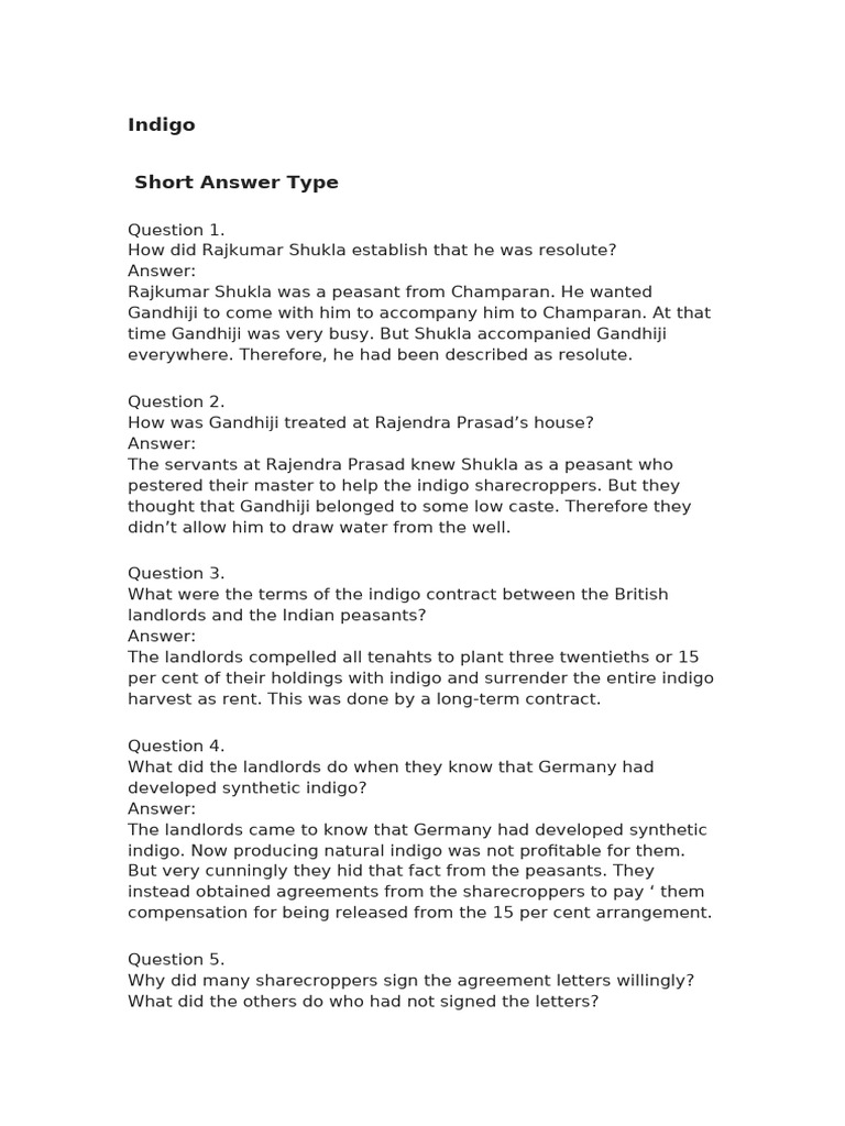 Indigo Class 12 English | PDF | Mahatma Gandhi