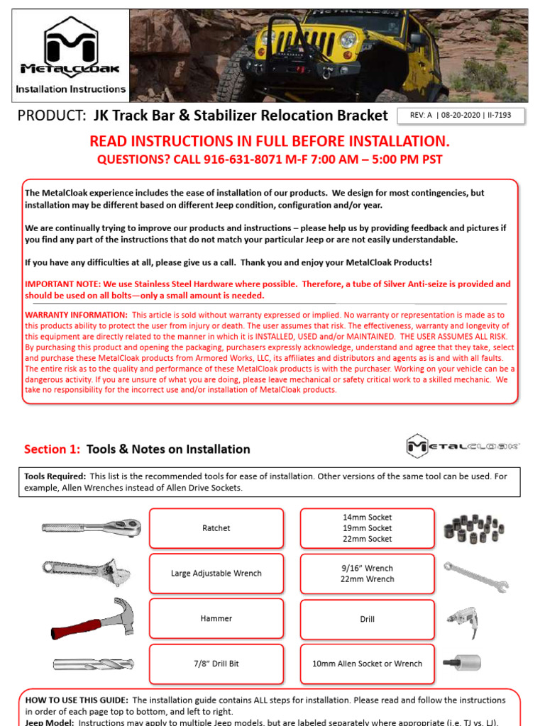 II 7193 JK Track Bar and Stablizer Relocation Bracket Installation ...