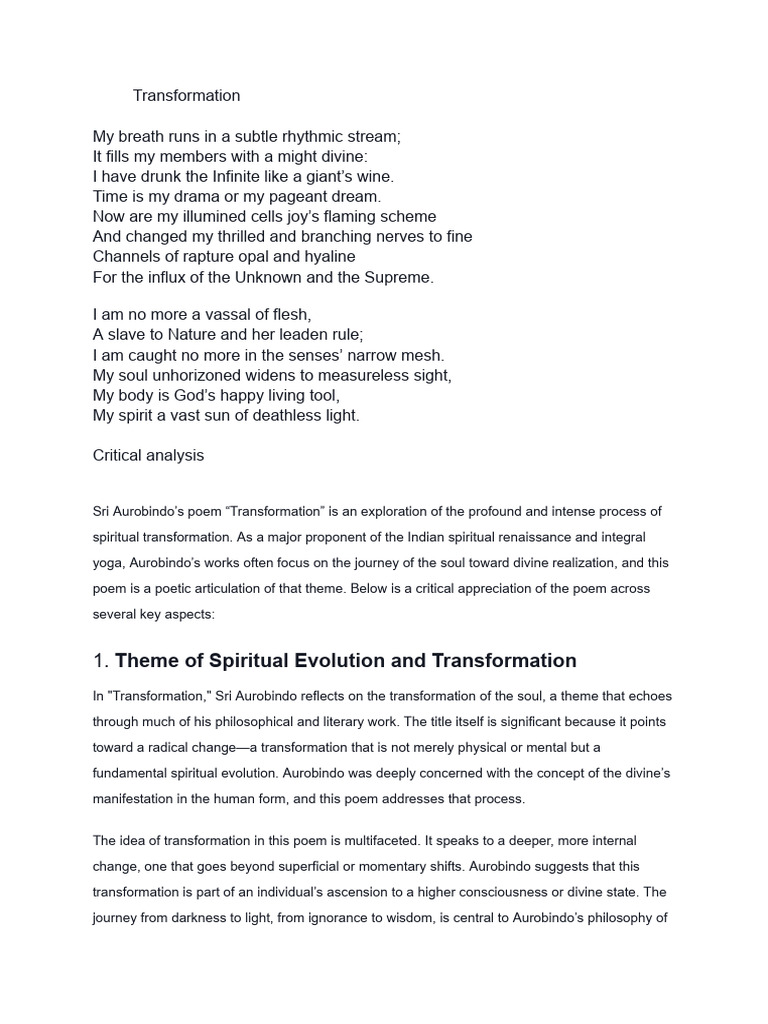 Transformation | PDF | Sri Aurobindo | Spirituality