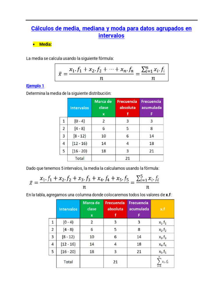 Cálculo de Media, Mediana y Moda 2020 | PDF | Mediana | Modo (Estadísticas)