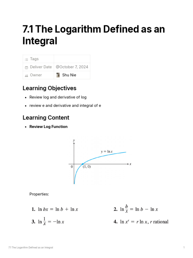 7.1 The Logarithm Defined As An Integral Part 1 | PDF | Teaching Methods & Materials | Science ...