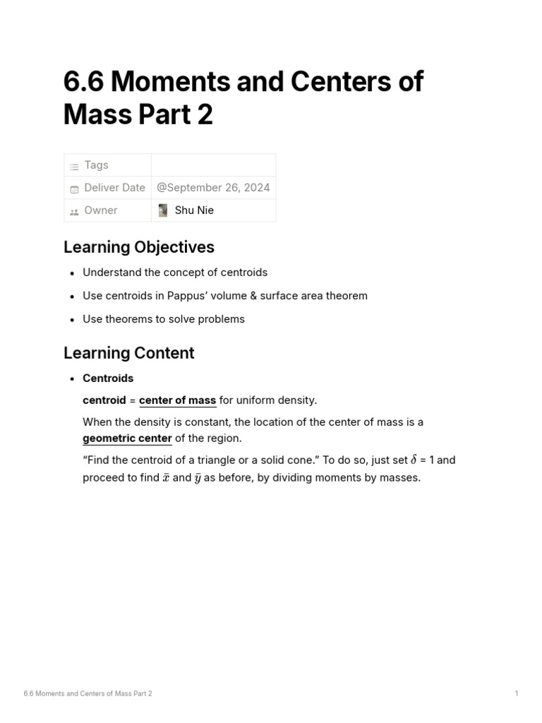 6.6 Moments and Centers of Mass Part 2 | PDF | Center Of Mass | Geometry