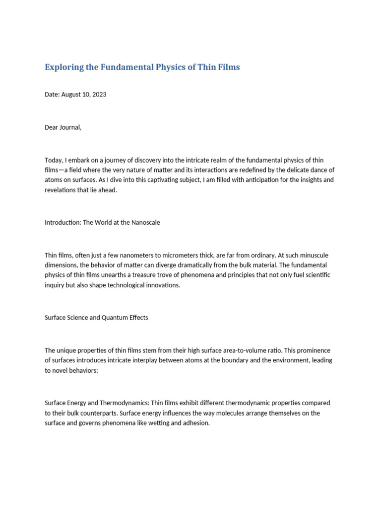 Fundamental Physics of Thin Films | PDF | Thin Film | Physics
