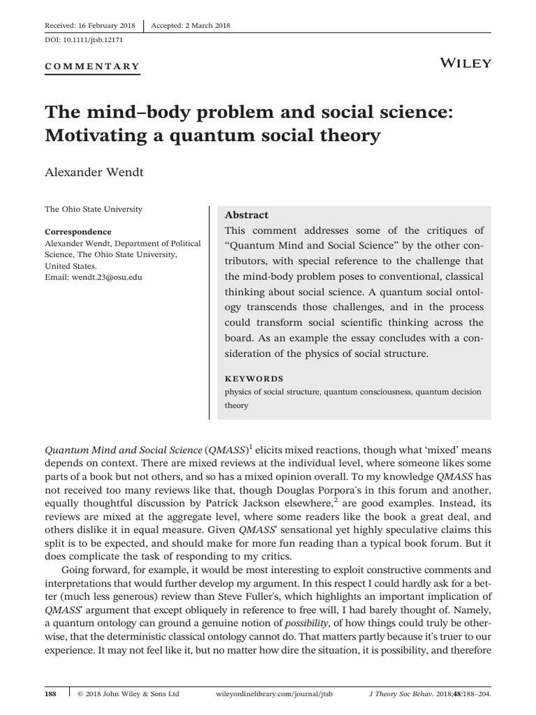 The Mind Body Problem and Social Science | PDF | Materialism ...