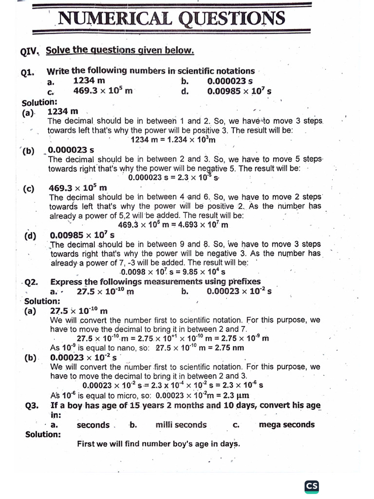 Chapter 1 IX Numericals | PDF