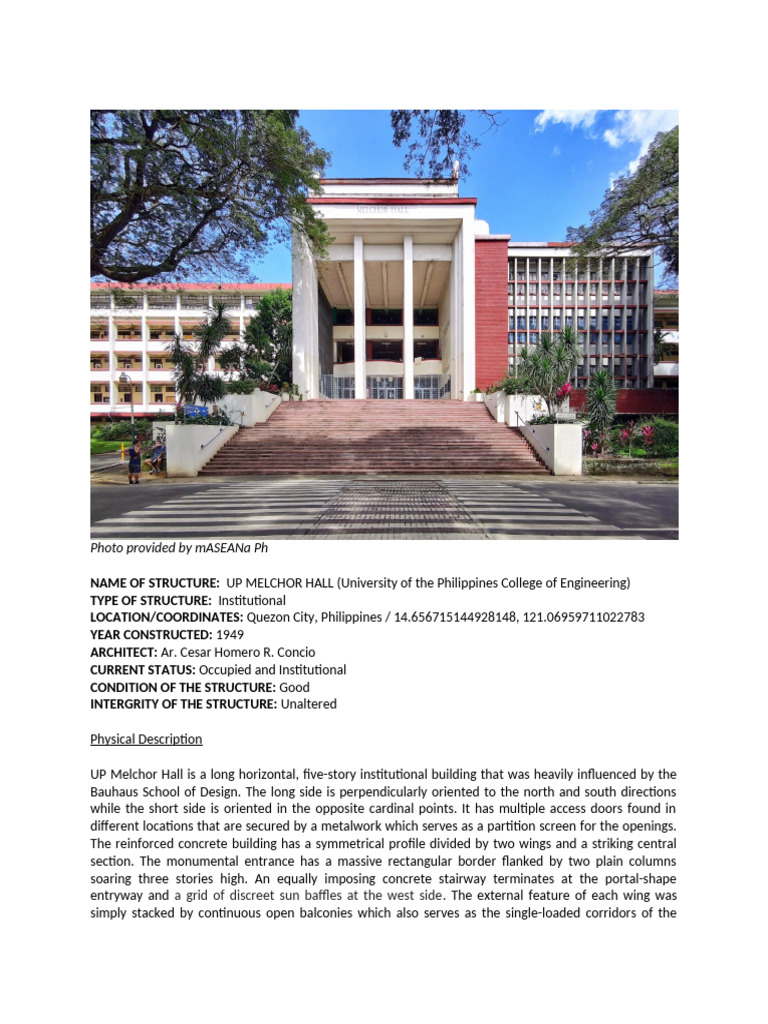 Assesment on UP Melchor Hall | PDF | Queensland Heritage Register ...