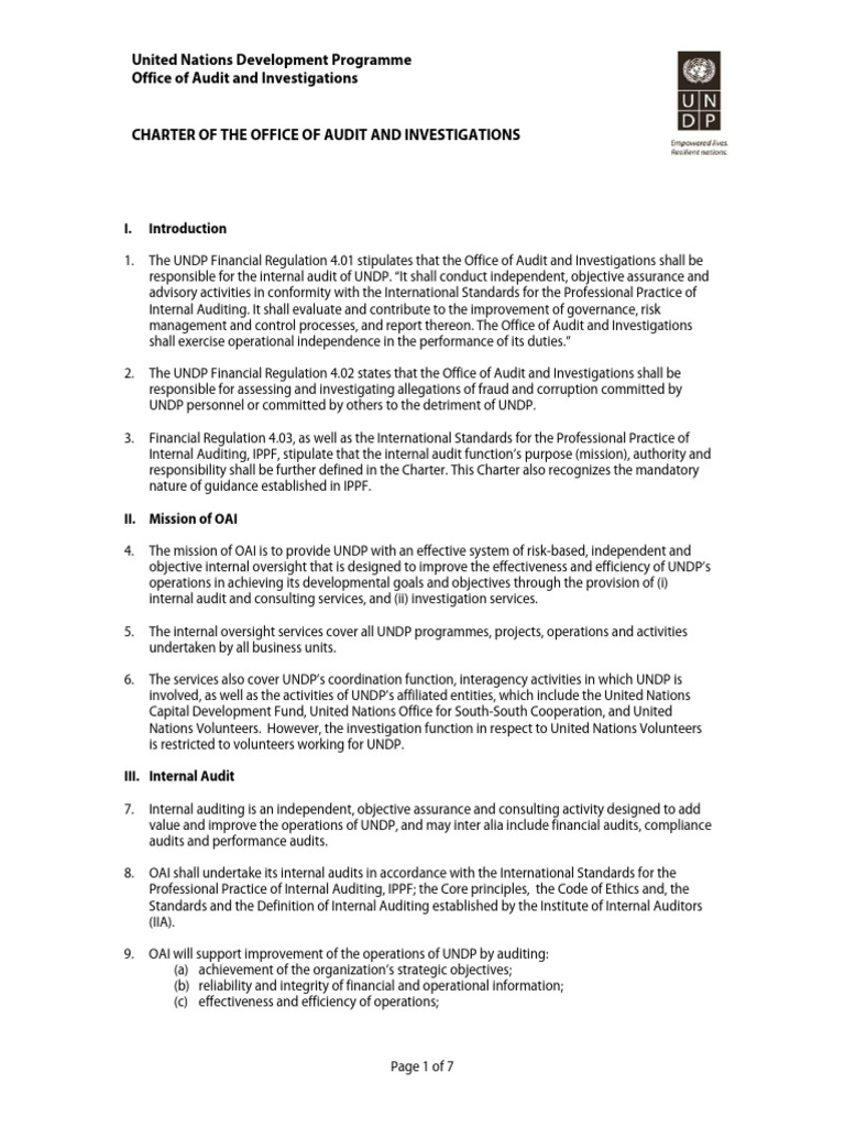 UNDP Office of Audit Charter | PDF | Internal Audit | Audit
