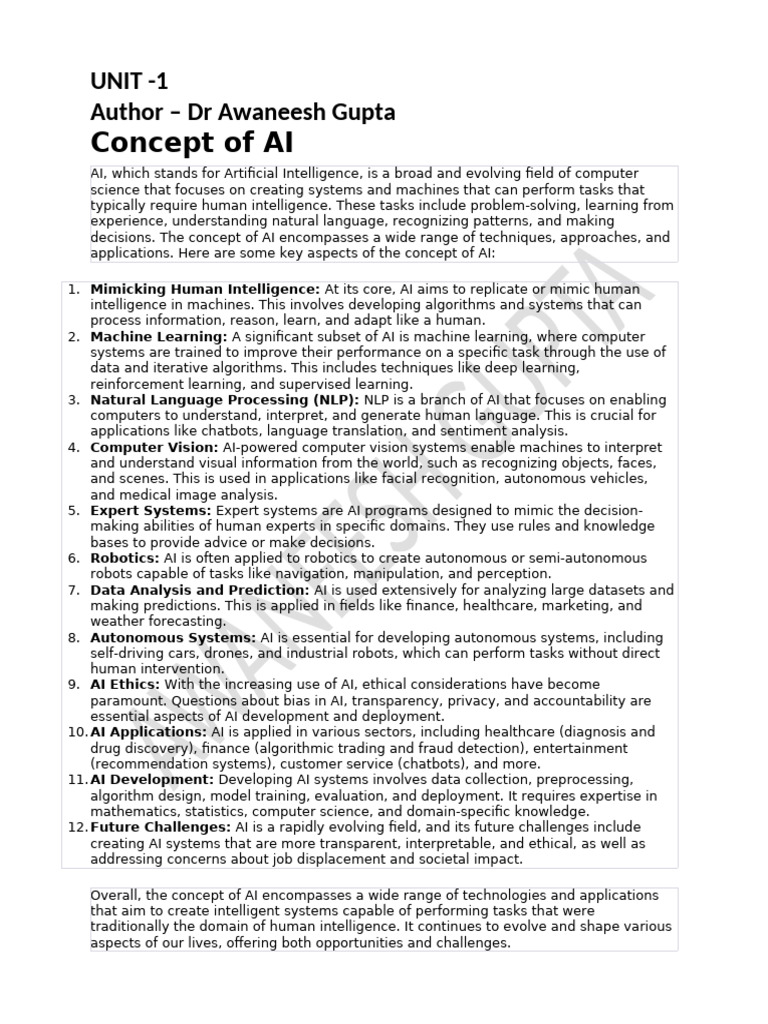 AI UNIT - 1 | PDF | Artificial Intelligence | Intelligence (AI) & Semantics