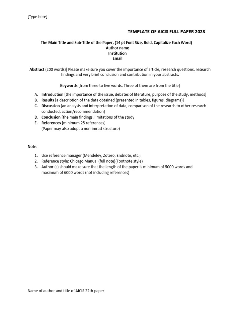 AICIS 2023 Full Paper Template Guide | PDF | Language Arts & Discipline ...
