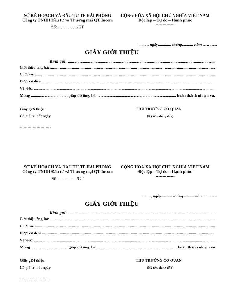 Giay Gioi Thieu | PDF