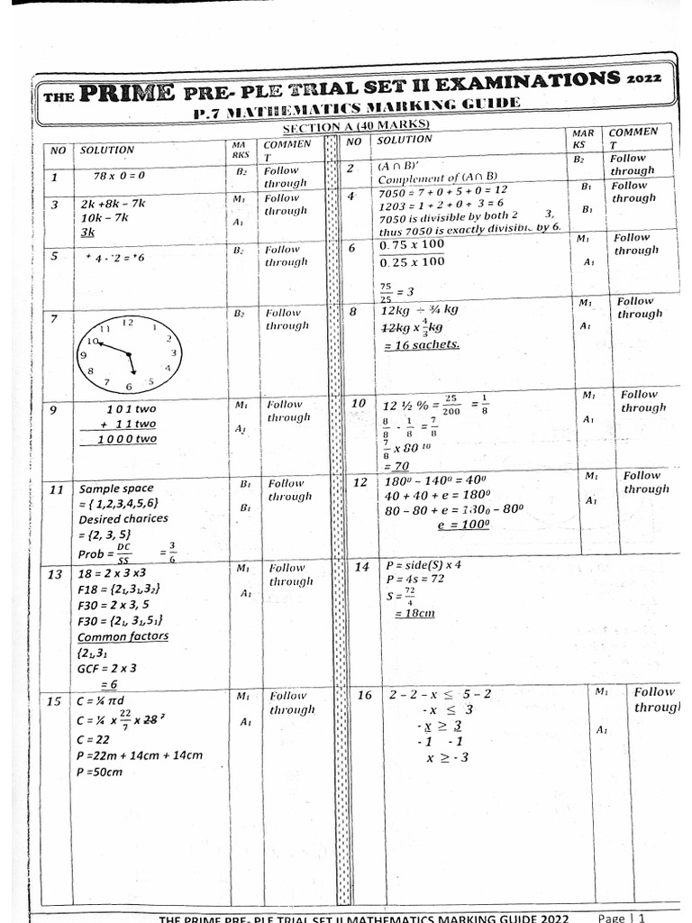 Prime Pre-Ple Set 2 MTC Marking Guide. | PDF