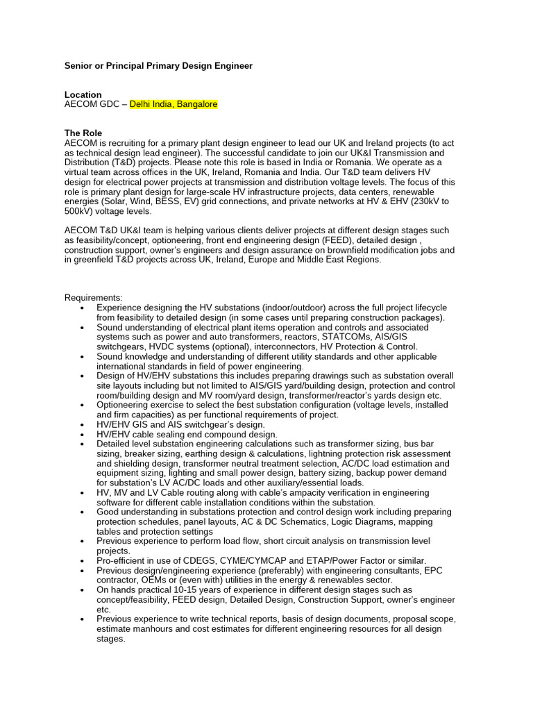 Senior or Principal Primary Design Engineer (India Based) | PDF ...