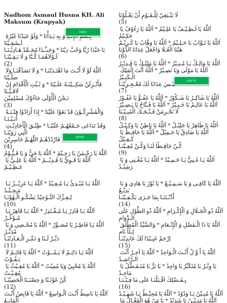 Nadhom Asmaul Husna KH | PDF