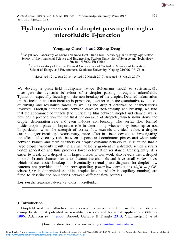 Microfluidic Droplet Dynamics | PDF | Wetting | Fluid Dynamics