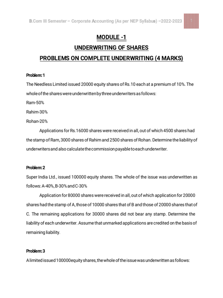 Underwriting of Shares | PDF | Underwriting | Applied Statistics